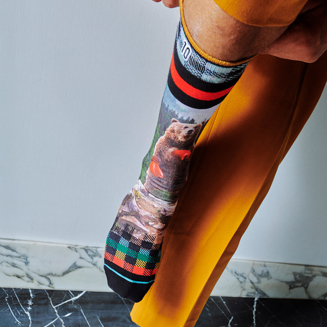 Heavy men's socks with boxing bear print from Xpooos AW25